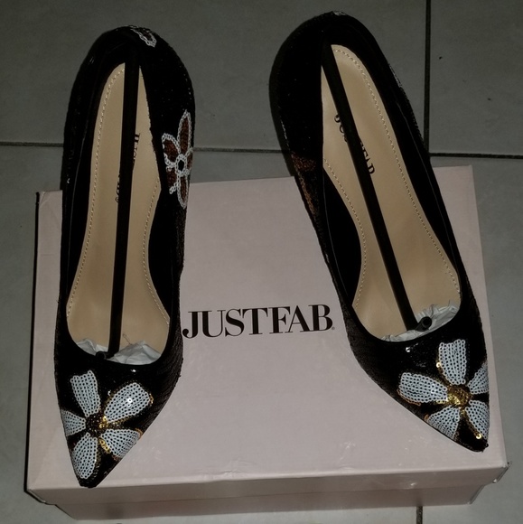JustFab | Shoes | Justfab Black Sequin Floral Stilletos | Poshmark